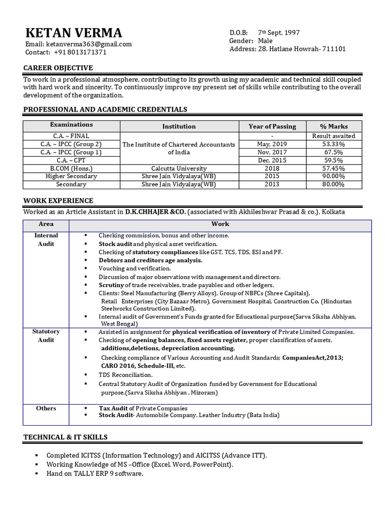 CV - Ketan Verma | PDF | Audit | Business