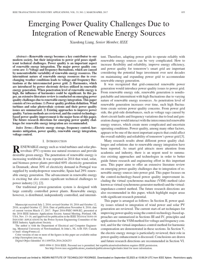 Emerging Power Quality Challenges Due To Integration of Renewable ...