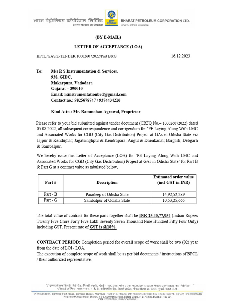 LOA - Part B & G - PE LMC Odisha - SIGN Accepted | PDF | Economy Of India