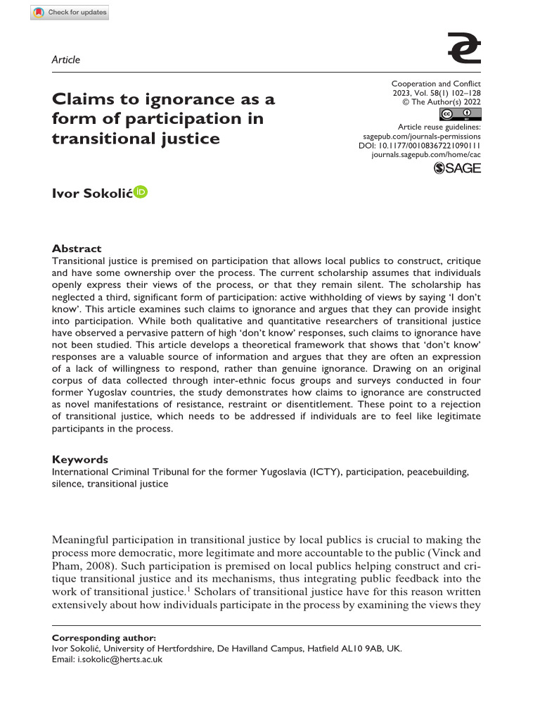 Sokolic 2022 Claims To Ignorance As A Form of Participation in ...