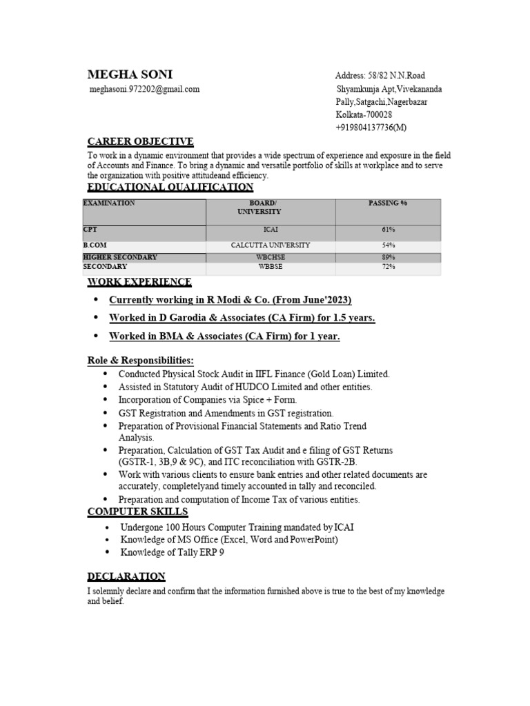 Megha Soni Cv 29 10 23 Pdf Audit Taxes