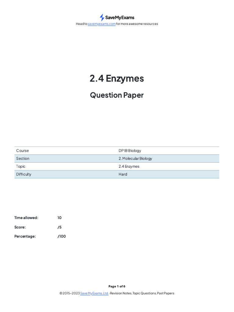 IB - Enzymes 2 paper 1 | PDF | Enzyme | Vacuole