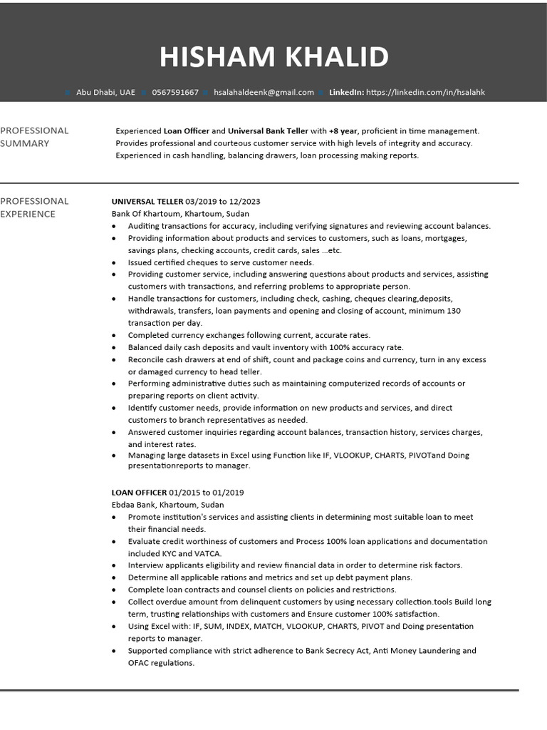 Hisham Khalid CV | PDF | Banks | Cheque