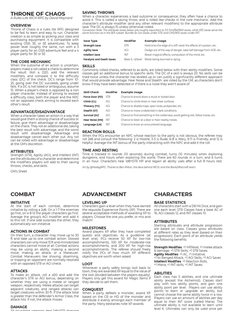 Throne of Chaos Rules | PDF | Role Playing Games | Role Playing Video Games