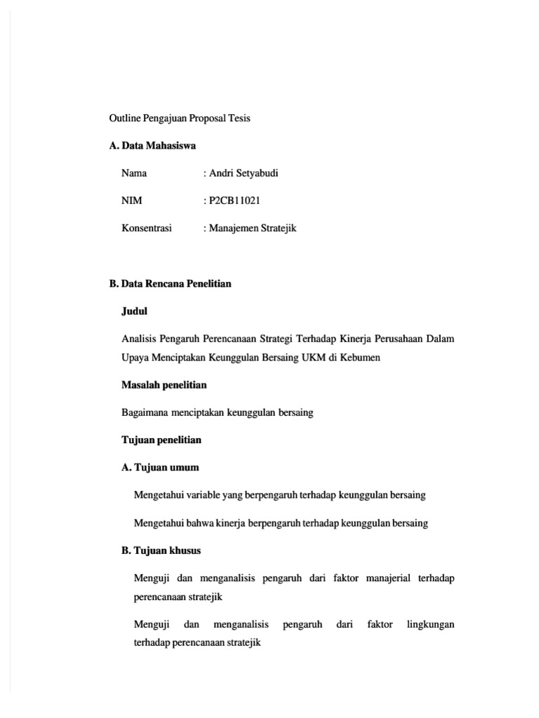 PDF Outline Pengajuan Proposal Tesis Compress | PDF