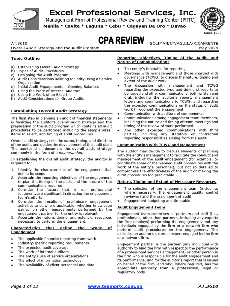 AT.3610 - Overall Audit Strategy and Audit Program | PDF | Audit | Financial Audit