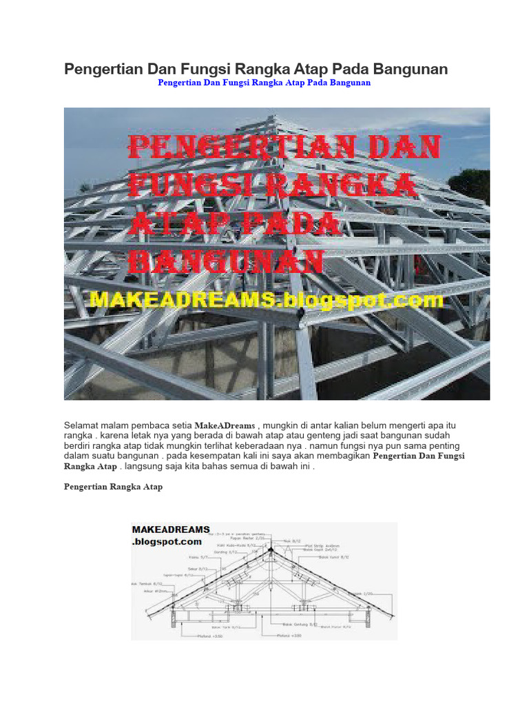 Pengertian Dan Fungsi Rangka Atap Pada Bangunan | PDF