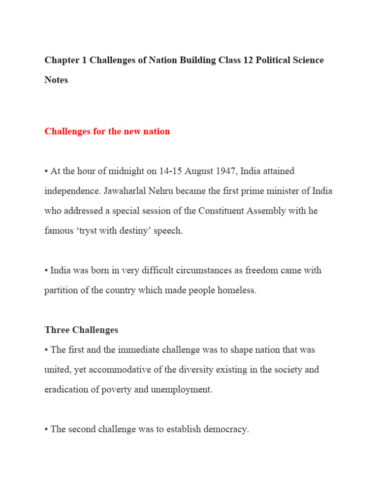 Challenges of Nation Building in India | PDF | Partition Of India ...