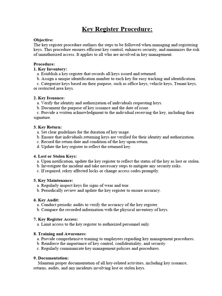 Key Register Procedure | PDF