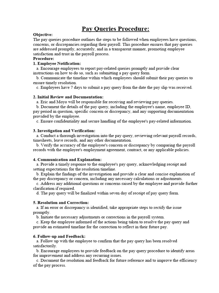 Pay Query Procedure | PDF | Employment | Payroll