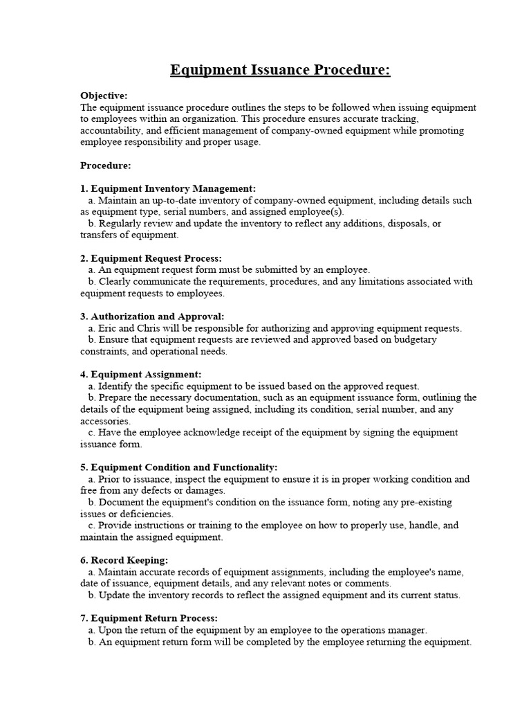 Equipment issue Procedure | PDF | Inventory | Business