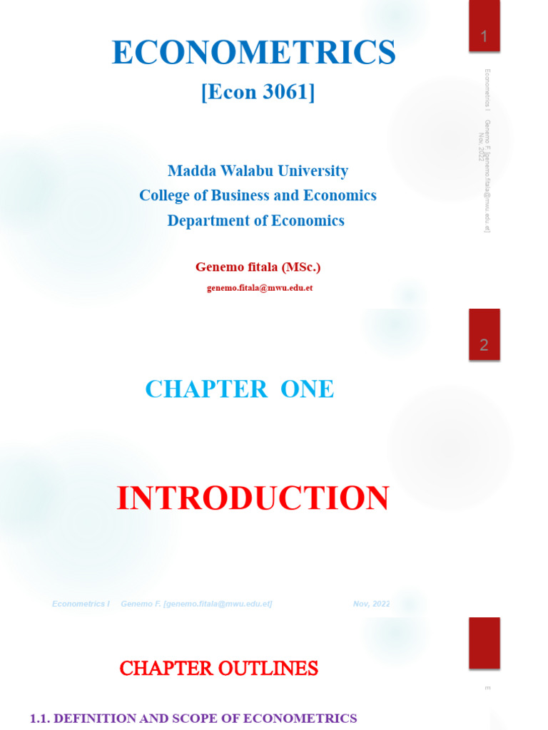 CH 1 Econometrics - pptx(1) | PDF | Econometrics | Level Of Measurement