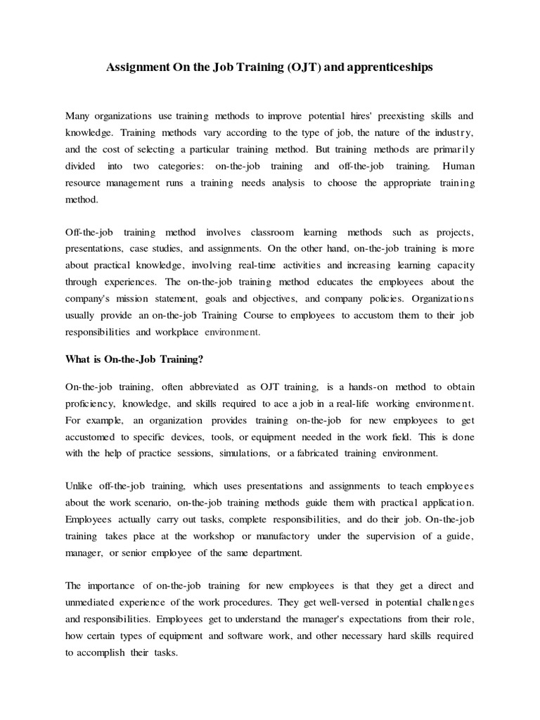 Assignment On The Job Training | PDF | Business | Behavior Modification