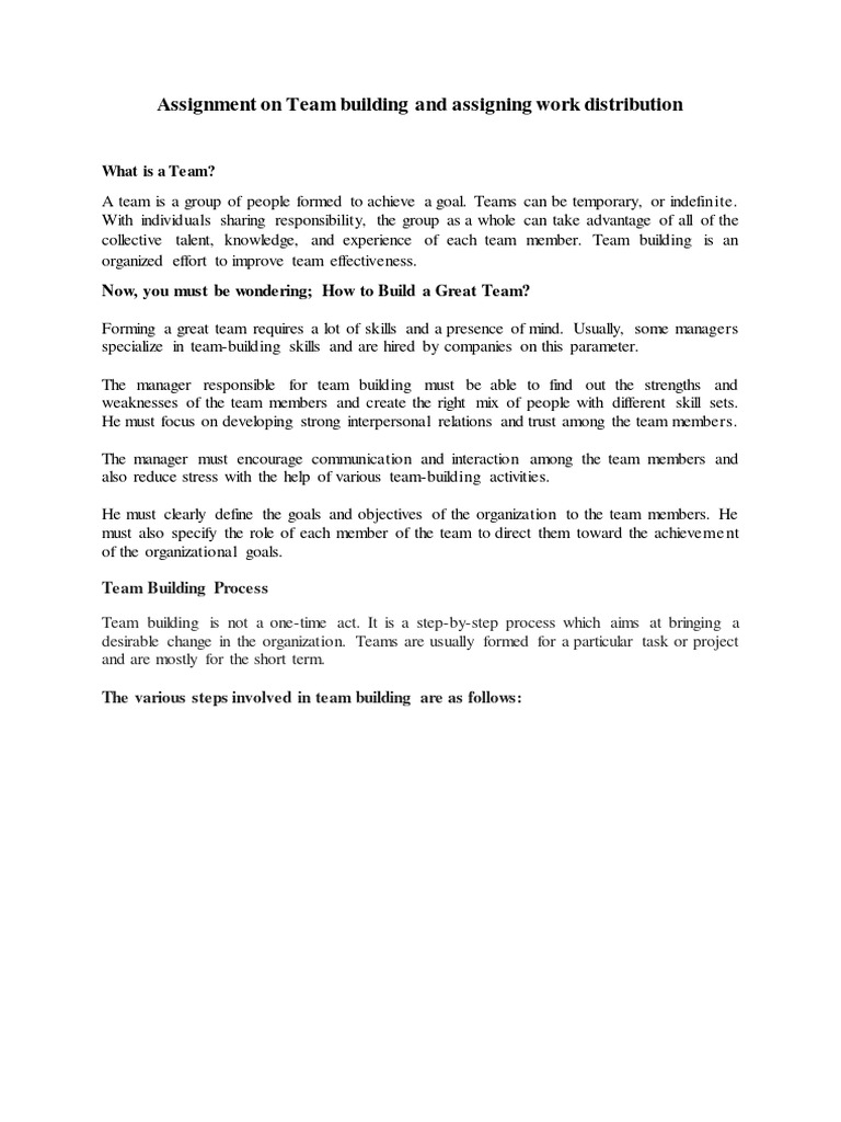 Assignment On Team Building and Assigning Work Distribution | PDF ...