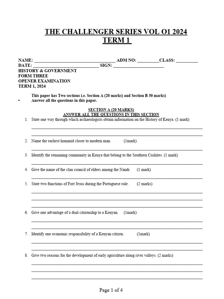 History Form 3 Question Paper | PDF | Kenya