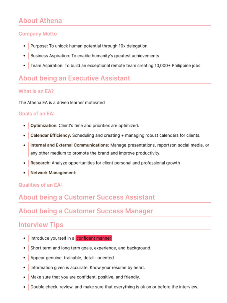 Athena Job Interview Preparation | PDF