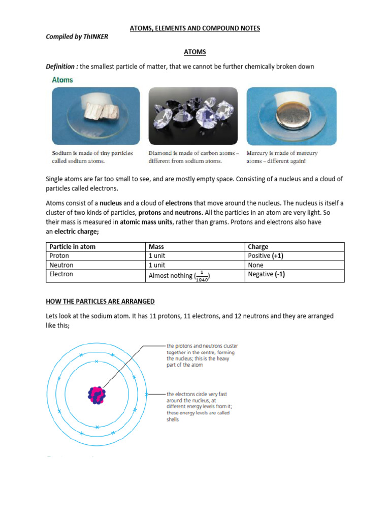 Atoms and Elements Notes by Thinker | PDF | Atoms | Atomic Nucleus