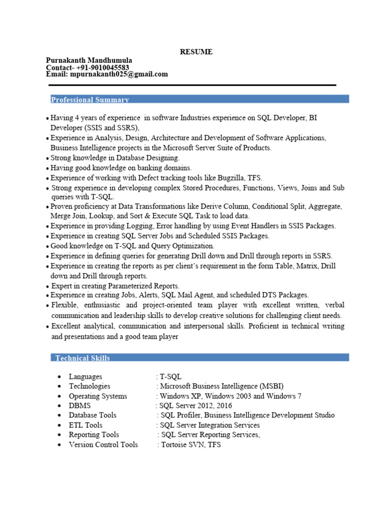 Purnakanth Resume | PDF | Microsoft Sql Server | Databases