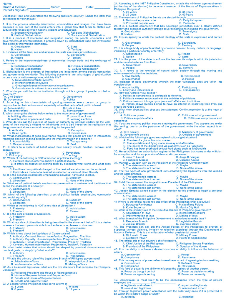 G Quiz | PDF | Governance | Globalization