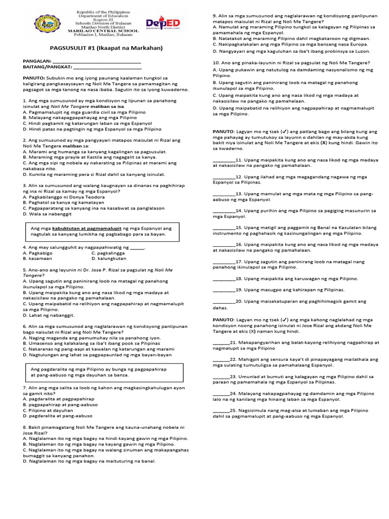 4rd Quarter Quiz1 | PDF