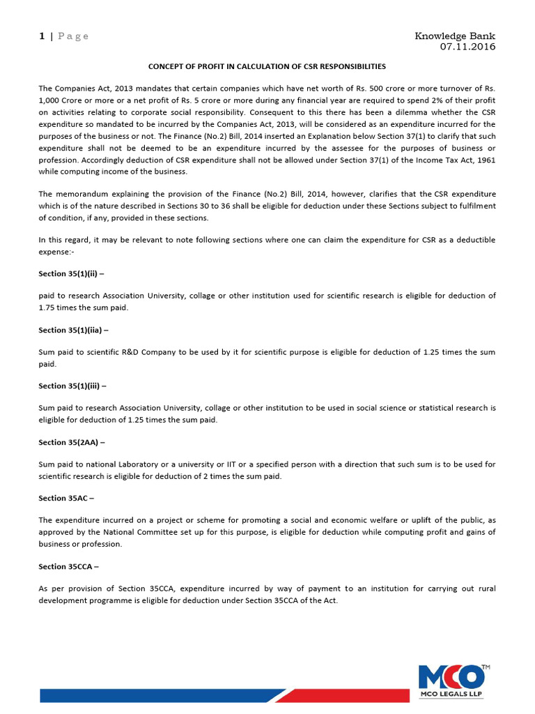 CSR-Profit Calculation-Companies | PDF | Expense | Tax Deduction