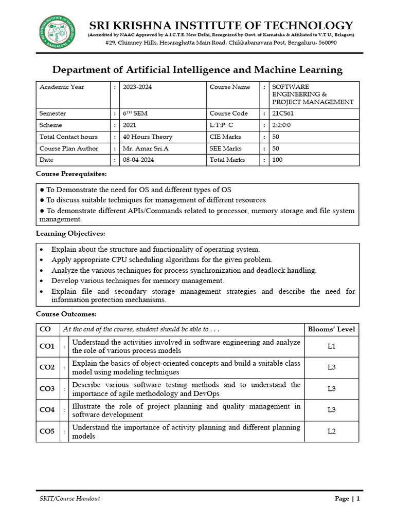 Amar2021 - Course Handout SOFTWARE ENGINEERING | PDF | Agile Software ...