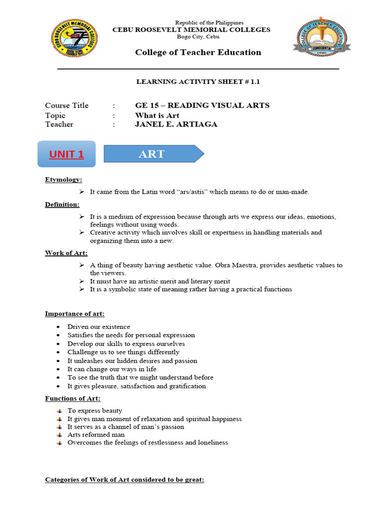 RVA Module 1.1 | PDF | The Arts | Knowledge