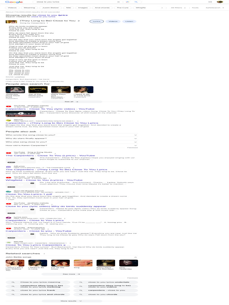 Close To You Lurics - Google Search | PDF | Songs