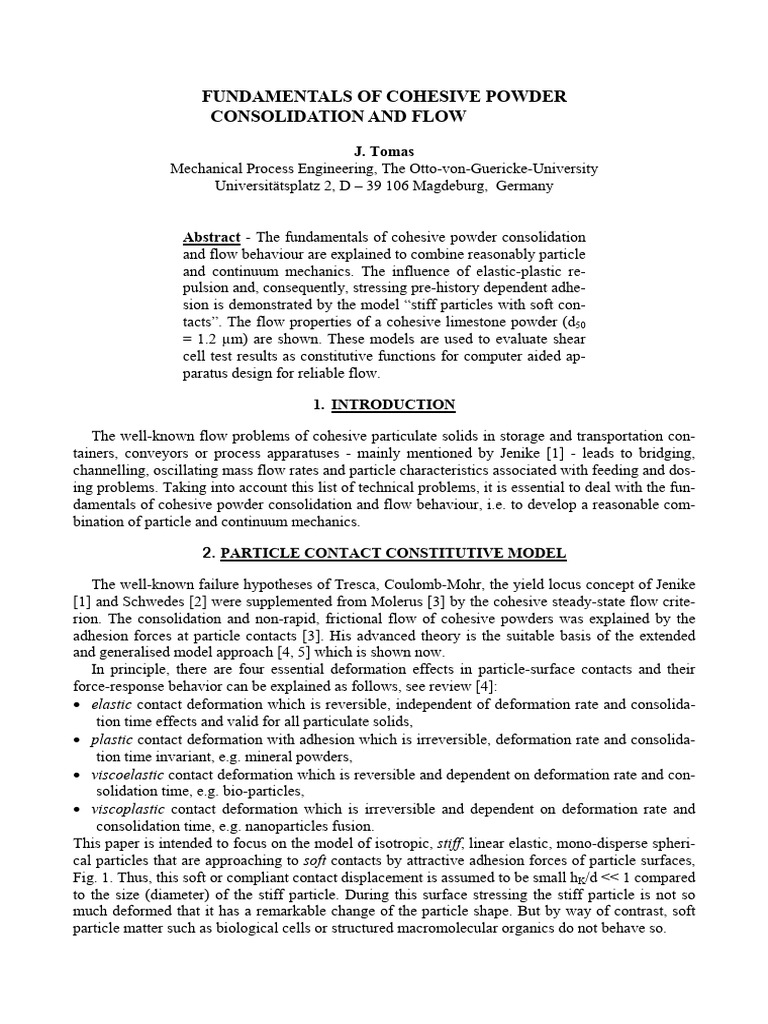 Tomas-FUNDAMENTALS OF COHESIVE POWDER | PDF | Continuum Mechanics ...