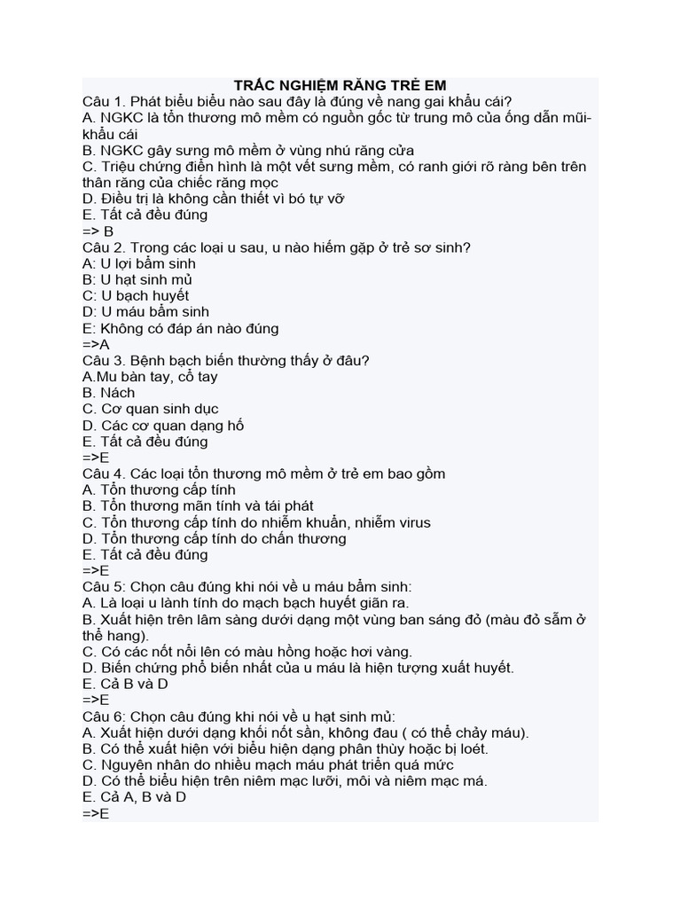 (123doc) Trac Nghiem Rang Tre em Co Dap An | PDF