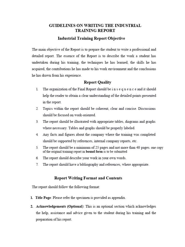 Industrial Training Report Guidelines | PDF