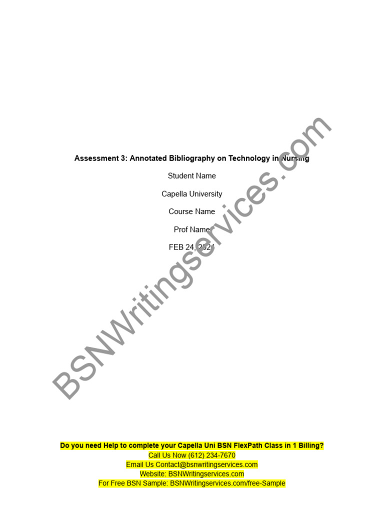 Nurs FPX 4040 Assessment 3 Annotated Bibliography On Technology in ...