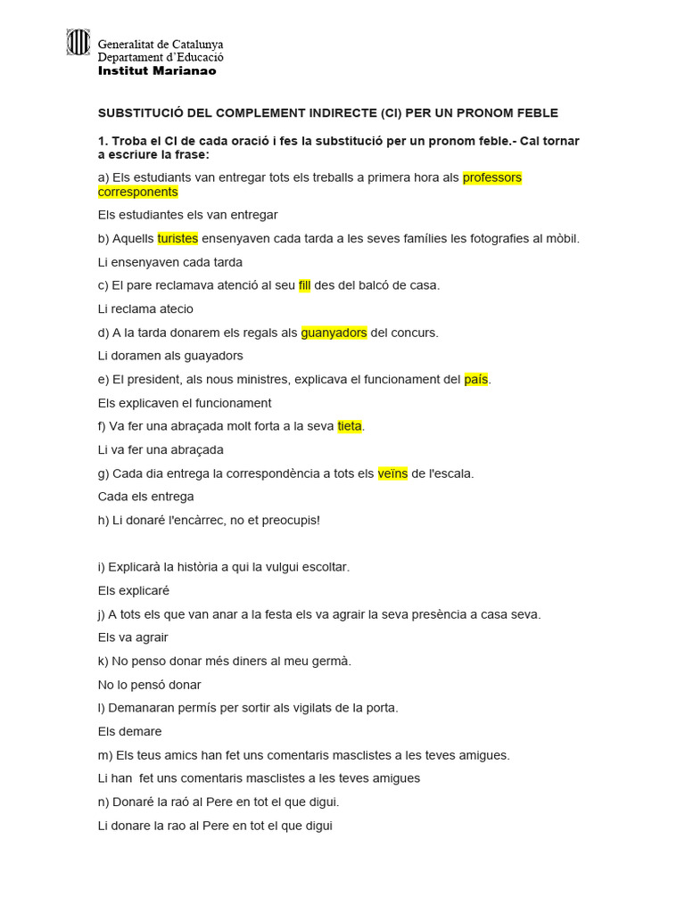 Pronoms Febles Complement Indirecte | PDF