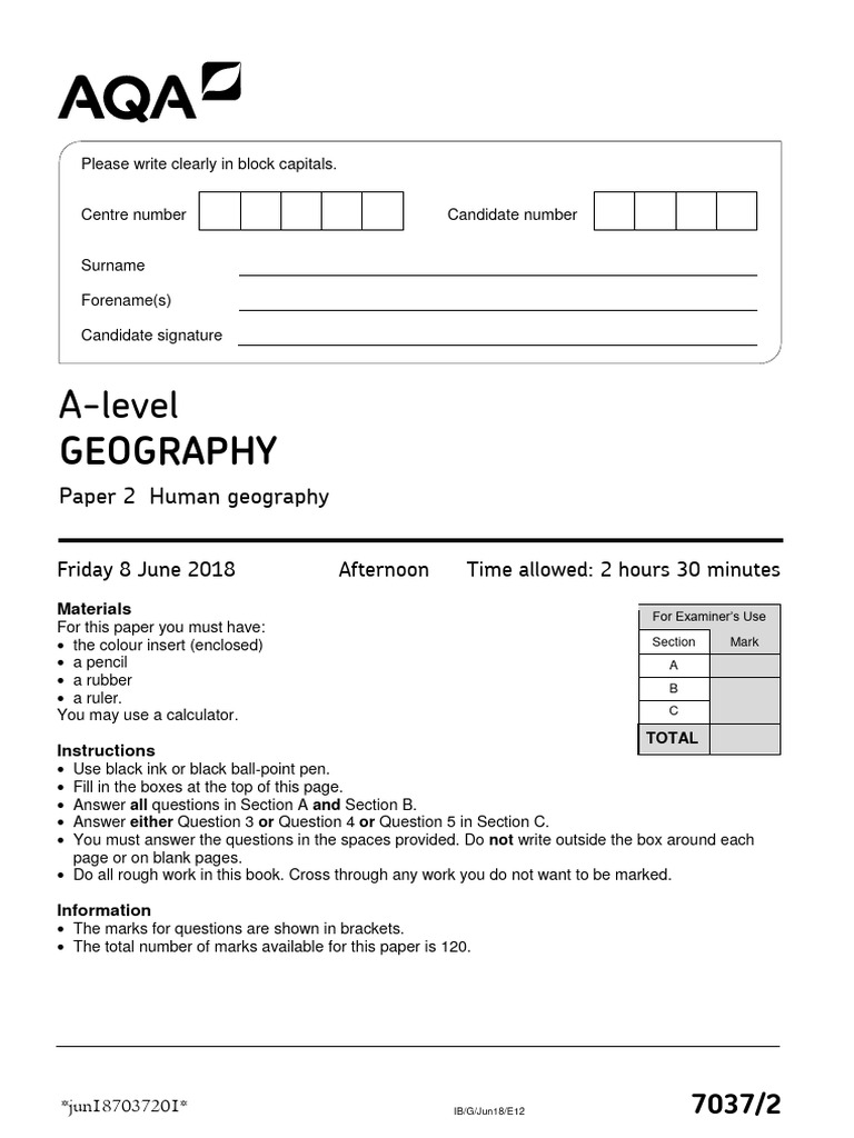 Aqa 70372 QP Jun18 CR | PDF | Famine | Water Aqa 70372 QP Jun18 CR | PDF | Famine | Water