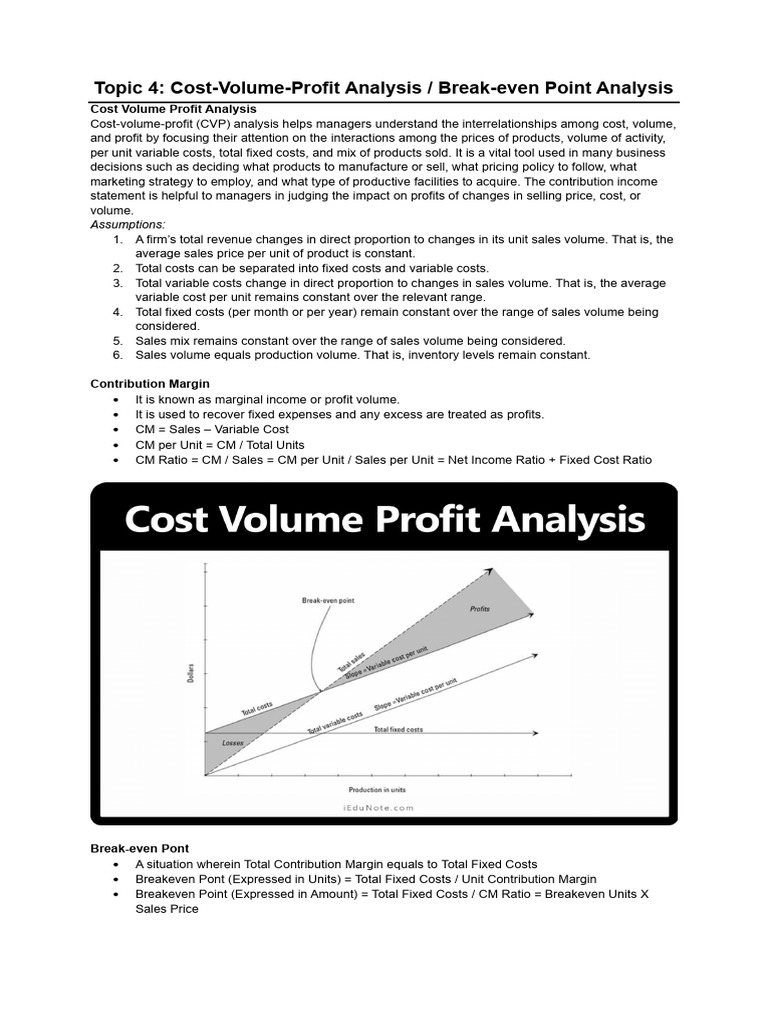 Topic 4 Cost-Volume-Profit Analysis & Break-Even Point Analysis | PDF | Pricing | Business Economics