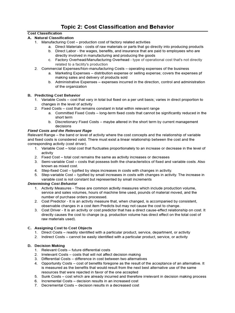 Topic 2 Cost Classification and Behavior | PDF | Regression Analysis | Gross Margin