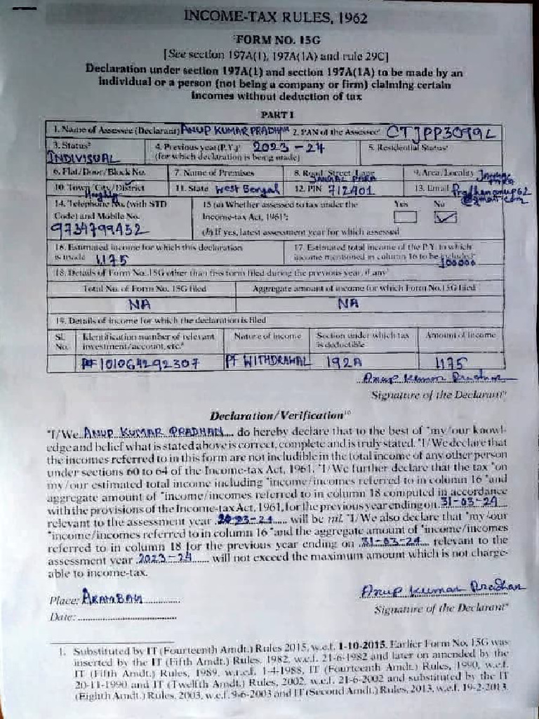 Form No. 15G | PDF | Income | Wealth