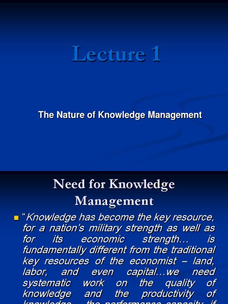 Lecture 1 - The Nature of Knowledge Management | Knowledge Management ...
