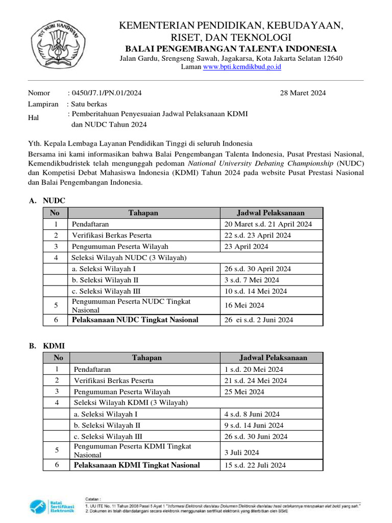 Jadwal NUDC dan KDMI 2024 | PDF