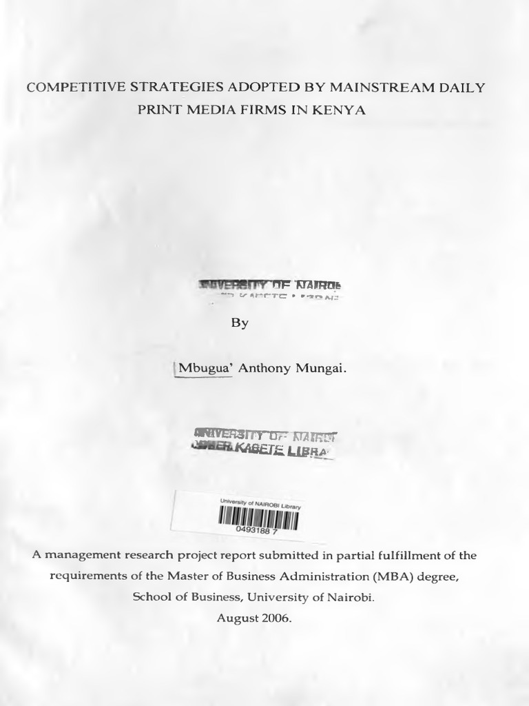 Mbugua Anthony M - Competitive Strategies Adopted by Mainstream Daily ...