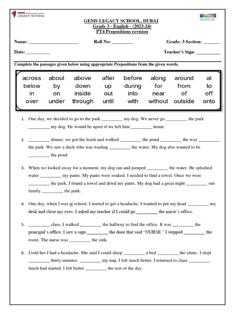 PT4 Revision - Prepositions | PDF
