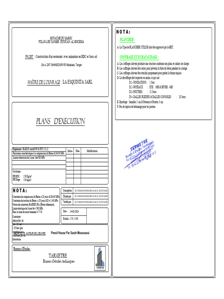 Plans de construction restaurant Tanger | PDF | Béton | Matériau composite