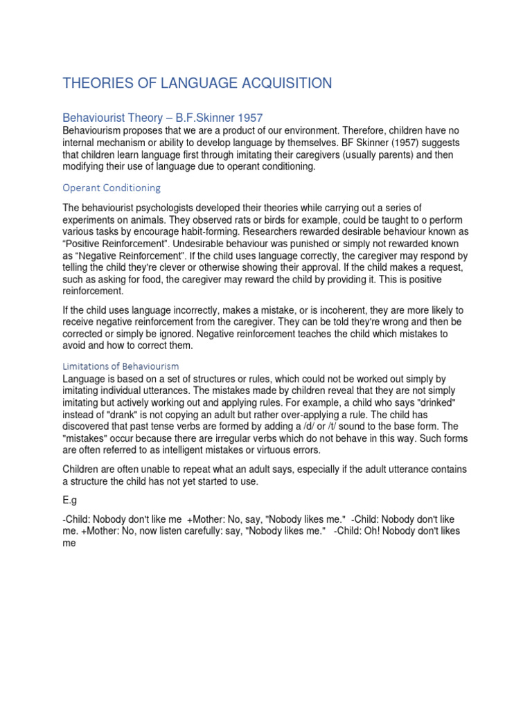 Theories of Language Acquisition | PDF | Behaviorism | Cognitive ...