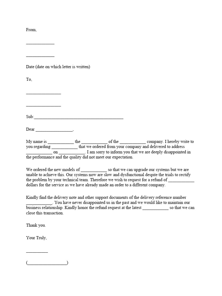 Sample Letter For Request A Refund 01 | PDF