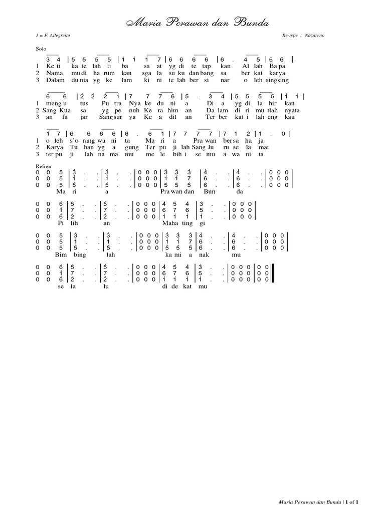 Lirik Maria Perawan dan Bunda | PDF