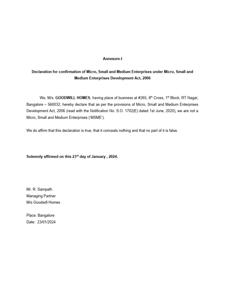Annexure - 1 MSME Declaration Form (00C) | PDF | Finance & Money Management