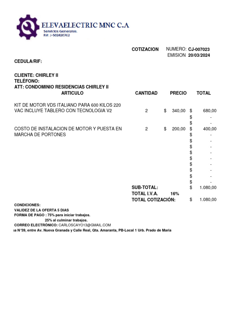 Cotización Motor VDS Italiano 600 kg | PDF