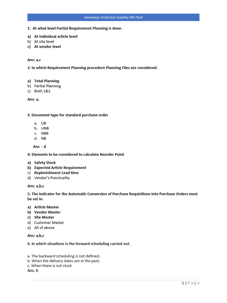 Answer Key Weekly 4th Test | PDF | Inventory | Merchandising