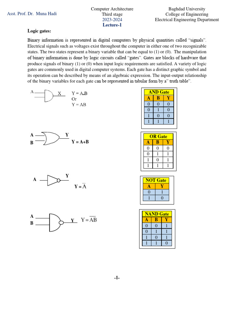Lecture 1 | PDF | Logic Gate | Electronic Circuits