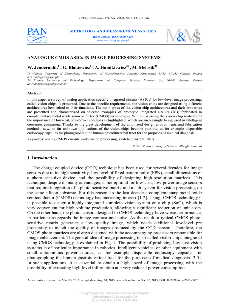 Analog CMOS ASICs for Image Processing | PDF | Integrated Circuit | Cmos